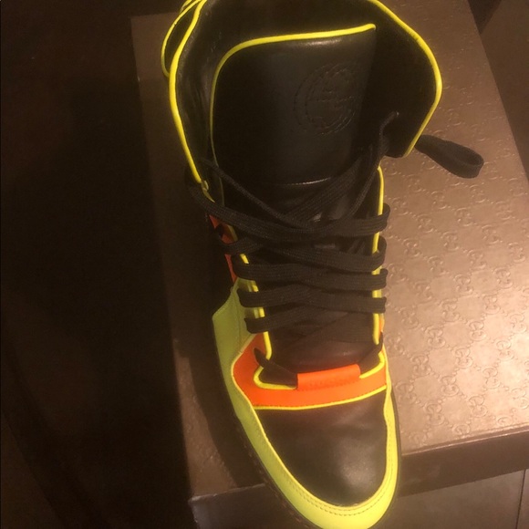 Gucci | Shoes | Gucci Men Neon Leather High Top Sneakers | Poshmark